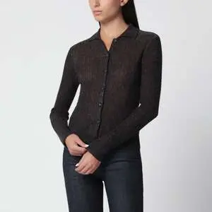 Brunello Cucinelli Ribbed Silk Blend Cardigan With Shimmering Details - Brown