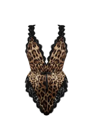 Dolce & Gabbana Silk Animal Print Bodysuit - Brown