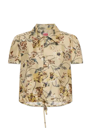 Kenzo Silk Shirt With Floral Print - Beige