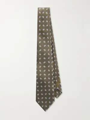 Zegna Paisley-jacquard Silk Neck Tie - Green