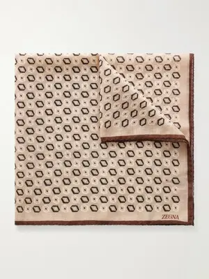 Zegna Printed Wool Pocket Square - Brown