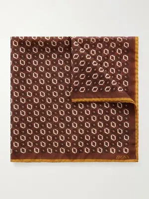 Zegna Printed Wool Pocket Square - Brown