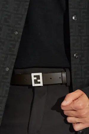 Fendi Leather Belt With Geometric Buckle