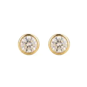 JUVETTI  Gold / White Margo Diamond Round Bezel Set Solitaire Gold Earrings