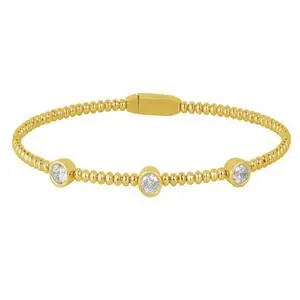 ARTISAN Gold / White 14k Yellow Gold Three Round Diamond Beaded Bracelet - Gold/white