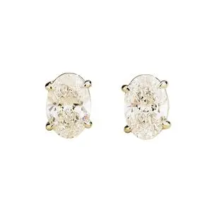 JUVETTI  White / Silver Ovo Diamond Oval Solitaire Stud Earrings In White Gold - White/silver