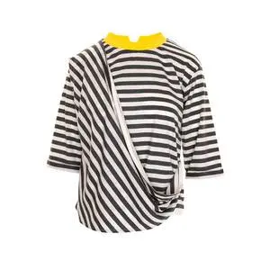 LARISA DRAGNA Grey / White / Yellow Striped T-shirt With A Yellow Collar
