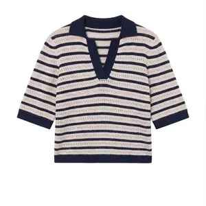 BRODIE CASHMERE Suzie Stitch Cashmere Polo Tee - Blue