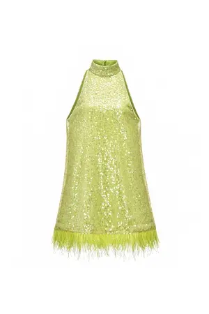 AMY LYNN Esther Sequin Feather Trim Mini Dress