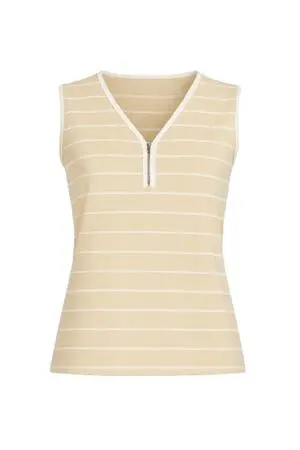 CONQUISTA Sleeveless Striped Top With Zip Detail