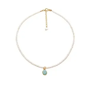 UCHI & SOTO Pearl And Larimar Pendant Necklace - Gold/blue/white