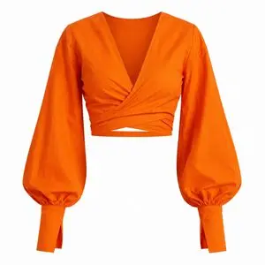 OFUURE Dana Wrap Top With Long Sleeves And Button Detail