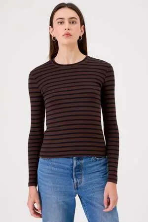 Goldie LeWinter Lina Striped Long Sleeve Crewneck Tee - Coffee / Black