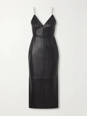 Alex Perry Leather Midi Dress - Black