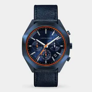 Lilienthal Berlin Octachrono Chronograph Watch With Orange Leather Strap - Blue