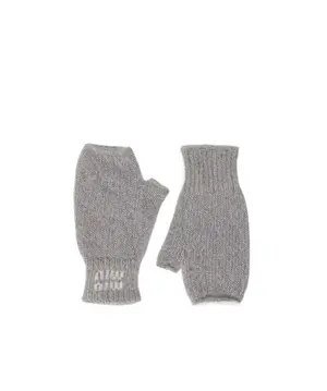 Miu Miu Logo-intarsia Knitted Gloves - Grey