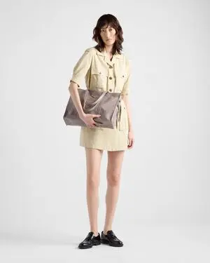 Prada Logo Plaque Drawstring Tote Bag