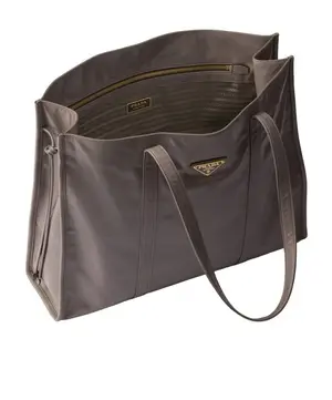 Prada Logo Plaque Drawstring Tote Bag