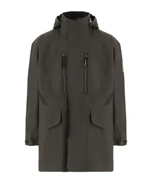 AND WANDER Hooded Zip-pocket Coat - Deep Khaki