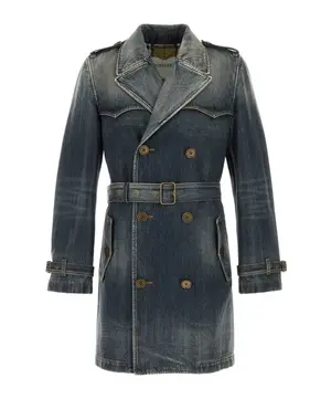 Burberry Double Breasted Belted Denim Coat