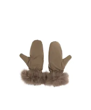 YVES SALOMON Fur Trim Mittens - Brown