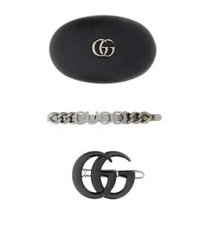 Gucci Leather And Metal Hair Clip Set - Black