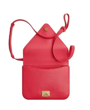 Bottega Veneta Small Grain Leather Envelope Clutch Bag With Chain Strap - Red