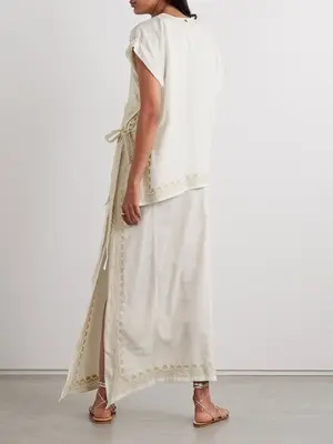 Rabanne Embroidered Layered Twill Midi Dress