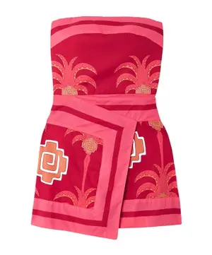 Johanna Ortiz Strapless Wrap Effect Printed Cotton Poplin Mini Dress