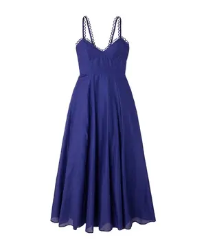 Charo Ruiz Ibiza Navy Guipure Lace Trimmed Cotton-blend Voile Midi Dress