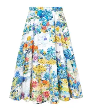 MARY KATRANTZOU Pleated Floralprint Cottonpoplin Midi Skirt - Multicolor