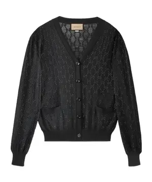 Gucci Fine Wool Gg Crystal Cardigan - Black