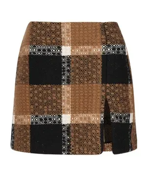 Celine Mini Skirt In Mohair Jacquard - White/black/camel