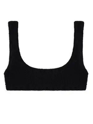 REINA OLGA Ginny Crinkled-finish Bikini Top - Black