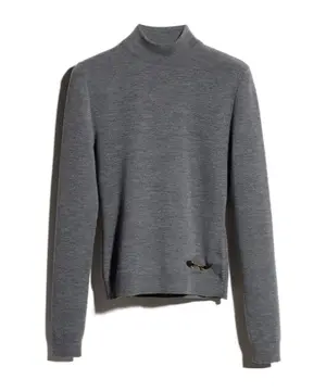 Gucci Fine Rib Knit Wool Top With Horsebit Detail - Grey
