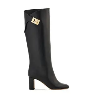 FERRAGAMO Knee High Buckled Boots - Black