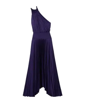 A.L.C. Asymmetrical Pleated Satin Midi Dress