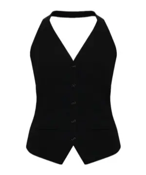 LISA YANG Immy Halterneck Buttoned Top - Black