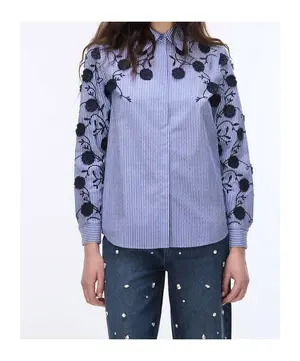 IBLUES Striped Cotton Poplin Shirt With Embroidered Details