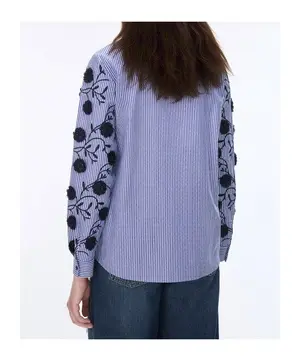 IBLUES Striped Cotton Poplin Shirt With Embroidered Details