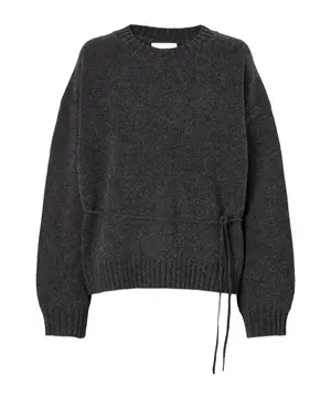 ST. AGNI Crew Neck Knit Sweater With Drawstring Detail - Black