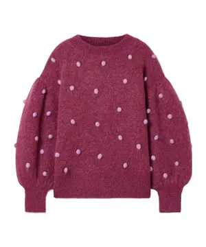 ALEMAIS Pompom Embellished Knitted Sweater - Red