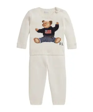 Polo Ralph Lauren Polo Bear Intarsia-knit Cotton Sweater And Trousers Set - White