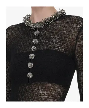 SELF-PORTRAIT Embellished Pointelle Knit Bodysuit