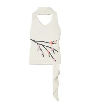CONNER IVES Halter Sleeveless Top With Floral Appliqués