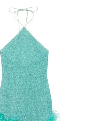 Oseree Lumiere Feather-trim Mini Dress