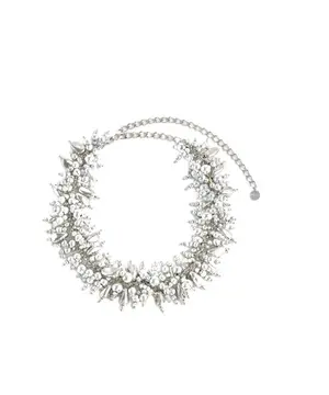 SELF-PORTRAIT Beaded Choker Necklace - Silver