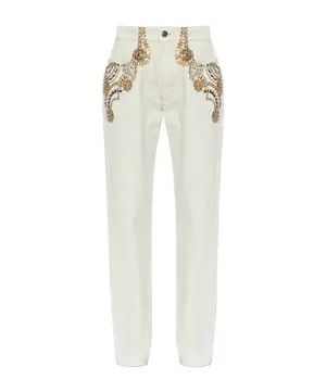 Versace Embellished Straight Leg Jeans