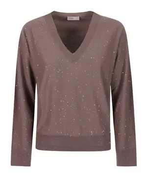 Herno V-neck Knitted Jumper With Speckled Finish