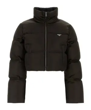 Prada Re-nylon Cropped Down Jacket - Cocoa Brown
